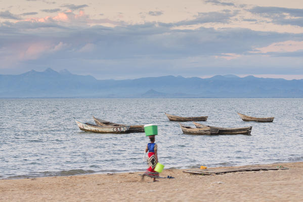 Africa Malawi Mangochi district Malawi lake at Sunset
